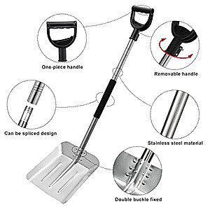 Snow Shovel for driveway-50 inch Aluminum Stainless Steel Lightweight Portable Sports Utility Forklift Trunk Camping Garden Beach Cleaning House Large Emergency