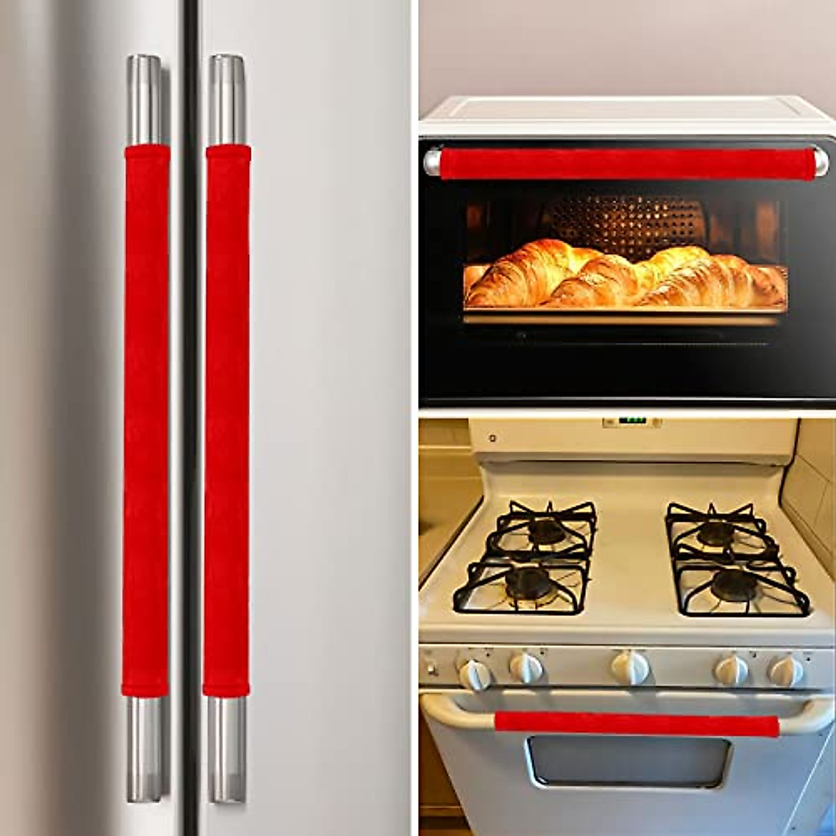 HAOBAOBEI Refrigerator Door Handle Covers, Set of 6 Washable Red Cloth Decorations Keep Kitchen Appliance Clean for Fridge Microwave Stove Bathroom Handles Keep Off All Stains Dust Dirty Fingerprint