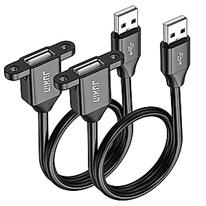 JUXINICE 2Pack USB2.0 Male to Female Extension Cable with Ears can be Fixed Various Chassis/Cabinets/Panels USB Extender W/Screw nut for USB Panel Mount (USB2.0, 1.5FT)
