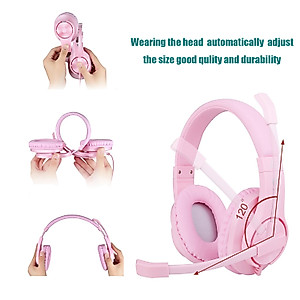 Meedasy Kids Adults Over-Ear Gaming Headphone for Xbox One, Bass Surrounding Stereo, PS4 Gaming Headset with Microphone and Volume Control for Laptop, PC, Wired Noise Isolation (Pink)