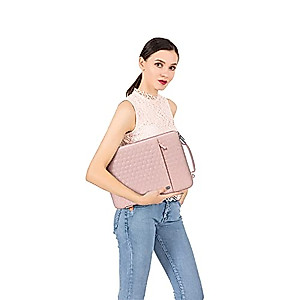 MOSISO Laptop Sleeve Compatible with MacBook Air/Pro, 13-13.3 inch Notebook,Compatible with MacBook Pro 14 inch 2023-2021 A2779 M2 A2442 M1, Hexagon Vertical Bag with Small Case&Side Handle&Belt, Pink