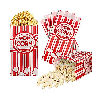 200 Pieces 1 OZ Popcorn Bags Classic Red & White Stripes Paper Popcorn Bags for Individual Servings Bulk Popcorn Bag for Carnival Themed Party, Movie Night, Birthday, Decorations (200)