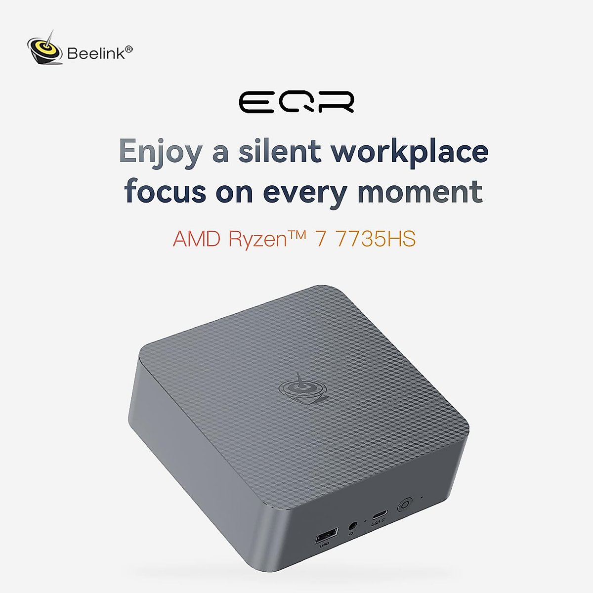 Beelink EQR Mini PC W-11 Pro Ryzen 7 7735HS 24GB DDR5 1TB NVMe M.2 SSD Dual HDMI Display 4K@60Hz Output, Wi-Fi 6, RJ45, Built in PSU Office Mini Computer