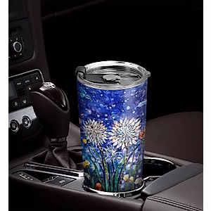 ORCAE 20oz Beautiful Colorful Daisy Flower, Stained Glass Style Flowers, Colorful Dandelion Flower Tumbler Cup, Insulated Travel Mug with Lid, Coffee Thermos for Men, Women, Gifts for Women - AC