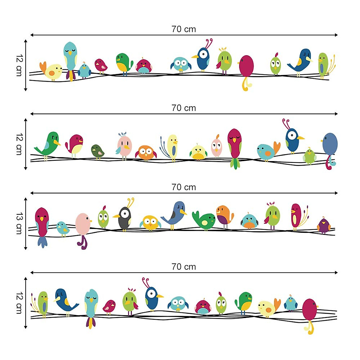 DecalMile Colourful Cute Birds Wall Sticker Removable Vinyl Wall Sticker Wall Pictures for Bedroom Living Room Office