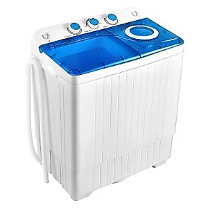 ARLIME Portable Washing Machine, 26 lbs Washer and Spinner Combo with Drain Pump,18 lbs Washing 8 lbs Spinning Twin Tub Mini Compact Laundry Washer for Dorms, Apartments, RVs (White+Blue)