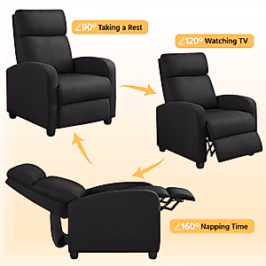 Yaheetech Fabric Recliner Chair Sofa Ergonomic Adjustable Single Sofa with Thicker Seat Cushion Modern Home Theater Seating for Living Room Matte Black