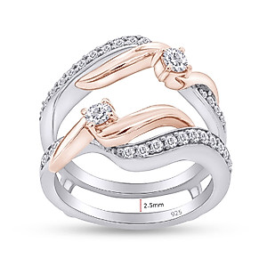 SAVEARTH DIAMONDS 1/2 ct t.w Round Cut Lab Created Moissanite Diamond Two Tone Wedding Band Ring Guard Enhancer For Women In 14K White Gold Over Sterling Silver(VVS1 Clarity 0.50 Cttw)-6