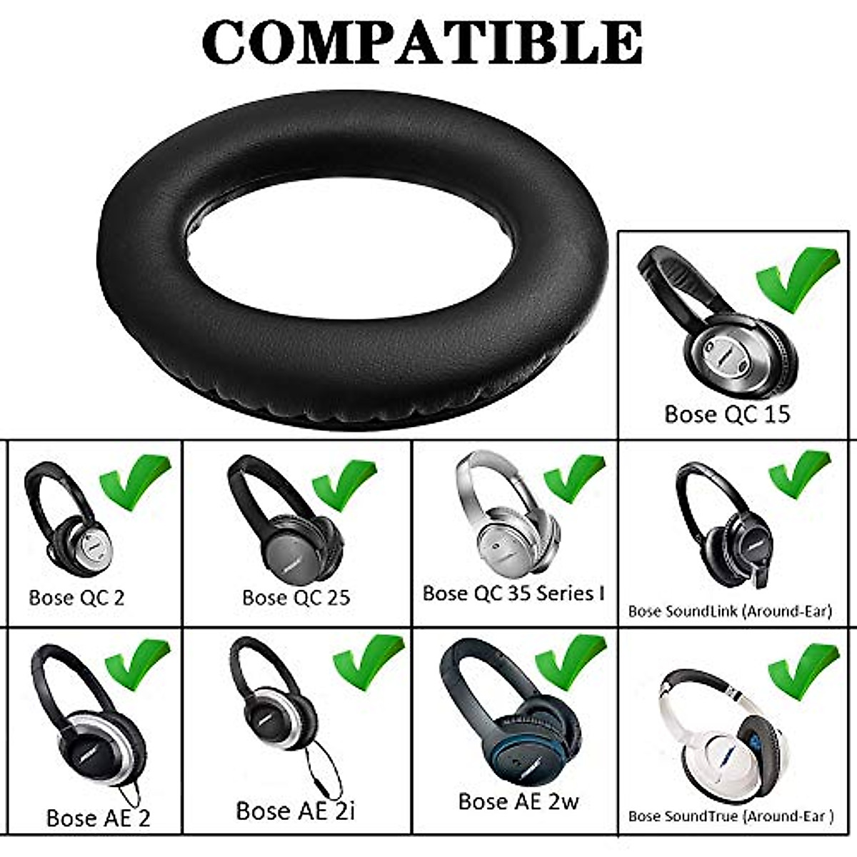 Premium Replacement Ear Pads for QC15 / QC25 / QC35 & 35 ii / QC2 / AE2 / AE2i / AE2W - Headphones Ear Cushion Kit (Black)