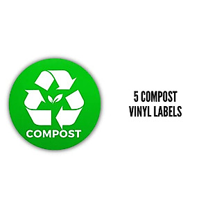 Compost Bin Vinyl Stickers for Kitchen and Outdoor Bins 5in 5 Pack Premium Self Adhesive Vinyl Labels Weatherproof UV Resistant Compost Stickers
