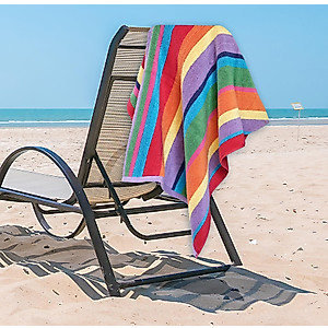White Classic Cotton Beach Towels Oversized 30 x 60 Inches, Ultra Absorbent and Low Lint Striped Pool Towels for Adults, Unique Rainbow Design Luxury Extra Large Bath Towels, 4 Pack