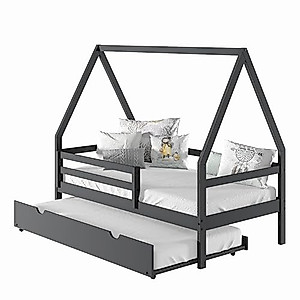 Donco Kids A-Frame Modern Twin Dark Grey House Bed with Twin Trundle