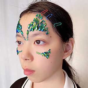 green face gems rave accessories face jewels stick on face glitter makeup rhinestone halloween costume festival accessories cat face paint