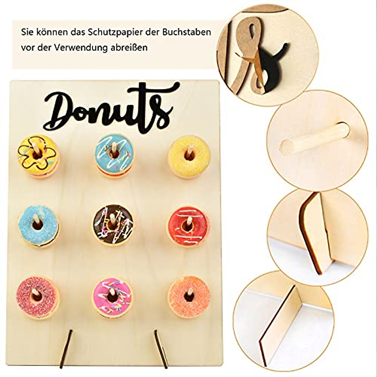 Tiandirenhe Donuts Stand, Wooden Donut Wall Mount, Donut Wall, Donut Holder, Can Be Used for Weddings, Birthdays, Parties, Anniversaries, Restaurants, Pastry Decoration (15.3x11.8 inch)