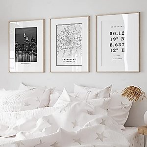 Dear Mapper Frankfurt Germany View Abstract Road Modern Map Art Minimalist Painting Black and White Canvas Line Art Print Poster Art Print Poster Home Decor (Set of 3 Unframed) (12x16inch)