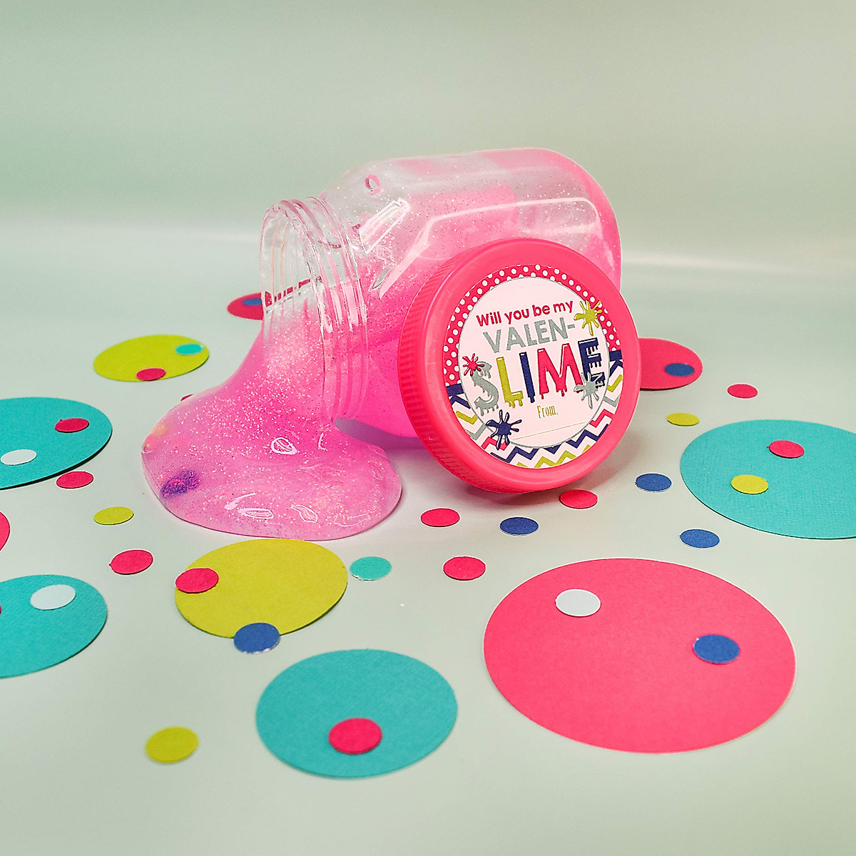 Slime Time Valentine Party Favor Sticker Labels, 40 2" Party Circle Stickers by AmandaCreation, Great for Classroom Valentines, Envelope Seals, Gifts & Treats