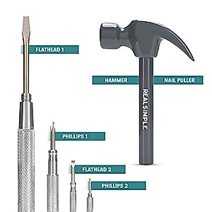 Real Simple All You Need 6-in-1 Hammer and Screwdriver Set. Ultimate Household Multi-Tool (Silver)