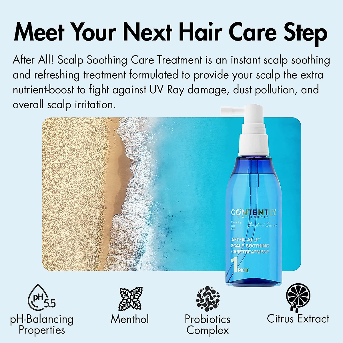 CONTENTLY AFTER ALL! Scalp Soothing Care Treatment | Daily Scalp Cooling Tonic with Probiotics & Ginger Extract For Itchy & Flaky Scalps | 4.06 fl.oz.