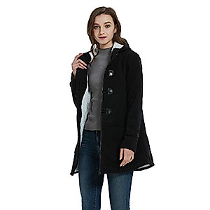 VOGRYE Womens Winter Fashion Outdoor Warm Wool Blended Classic Pea Coat Jacket (FBA) (M, Black2-Thicker)