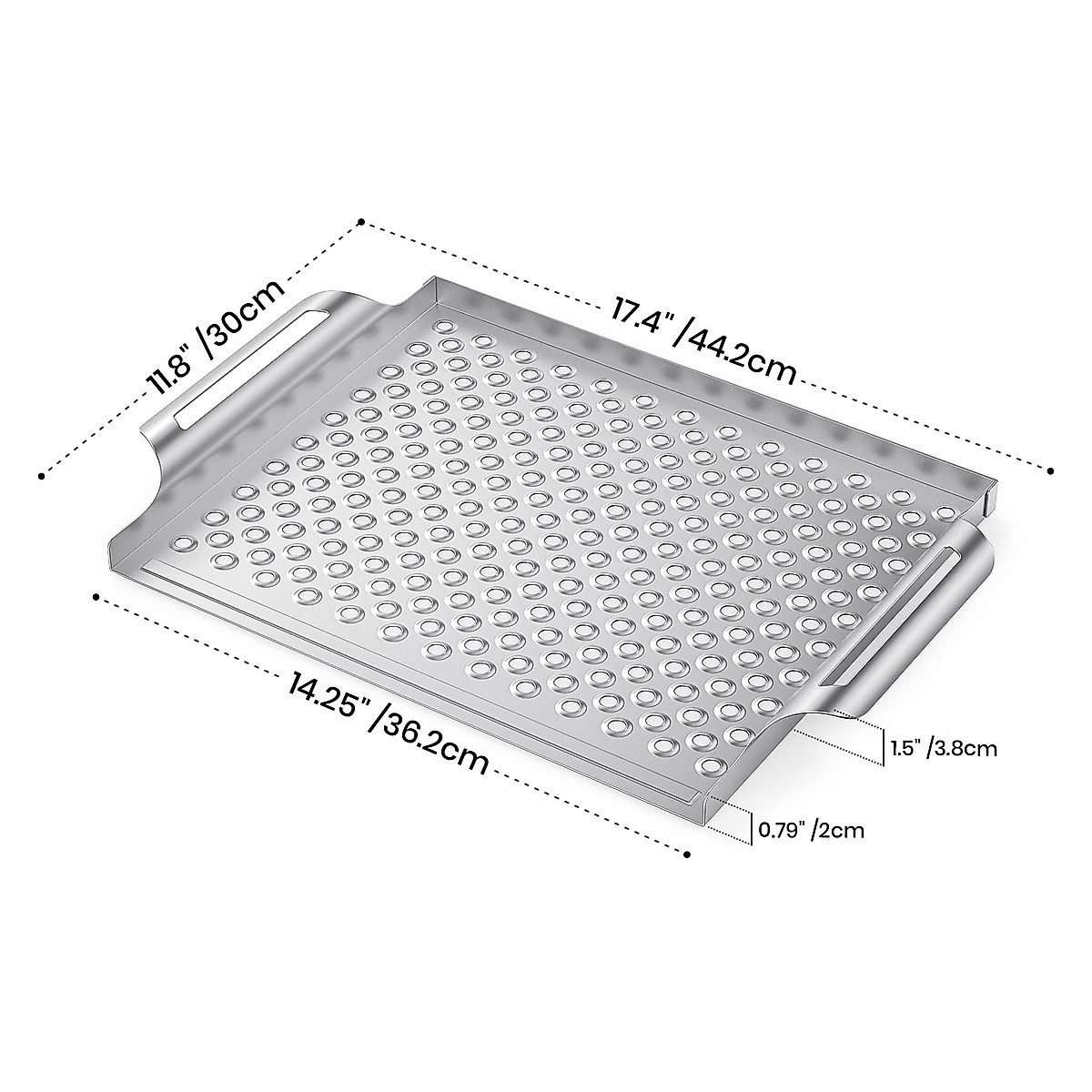 Onlyfire Stainless Steel Grill Basket, Nonstick BBQ Grill Tray Topper Grid Grilling Pan with Perforated Bottom and Handles for Seafood, Meats, Vegetables, Great for Most Grills and Smokers