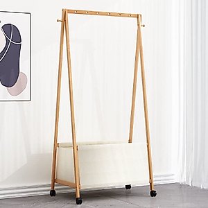 GLISOO Bamboo Garment Rack, fabric storage & Coat Clothes Hanging with 4-Tire Box Racks with Clothing Storage Organizer for For Entryway and Bed Room Patented Design