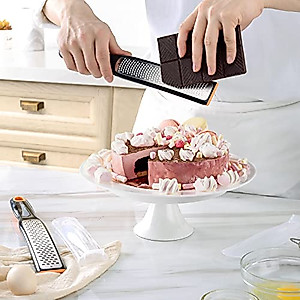 Cohesion Etched Zester & Grater Set of 2 - Kitchen Zester Tool for Lemon, Cheese, Garlic, Ginger, Nutmeg, Chocolate, Fruits, Vegetables - Sharp Premium Stainless Steel Blade with Protective Cover