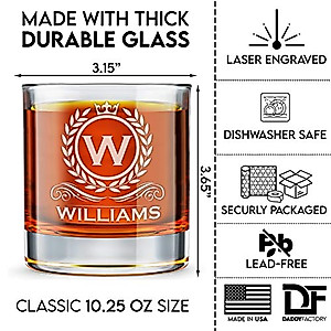 Personalized Whiskey Glass, Engraved Monogram Rocks Cocktail Glass, 10.25 oz Custom Bourbon Gift For Men