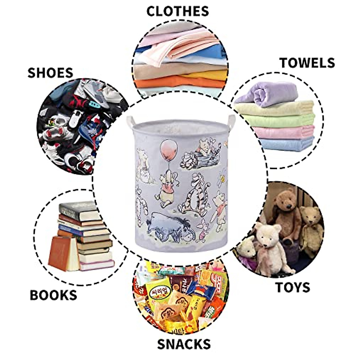 Winnie Storage Basket, Nursery Large Hamper Canvas Laundry Basket Foldable With Waterproof Pe Coating,For Kids Boys And Girls, Bathroom, Bedroom, Clothes,Toy Bin