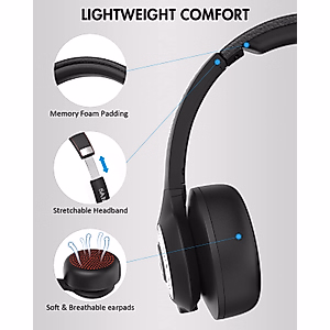 Sanfant Bluetooth Headset, V5.0 Stereo Wireless On-Ear Headphones with Flip-to-Mute Mic, 22H Playtime, Bluetooth/Wired Office Headset with Mic for Laptop/Cell Phone/Tablet