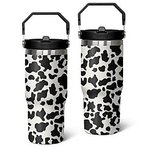 30oz Insulated Cow Tumbler with Handle, Featuring a Leak-proof 2-in-1 Lid and Straw, a Vacuum-insulated Travel Coffee Mug, Portable Stainless Steel Water Bottle, Suitable for Both Women and Men