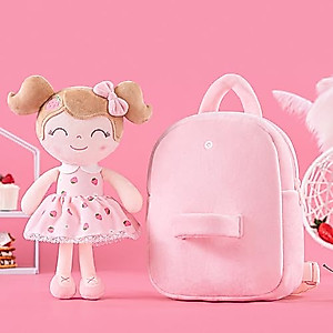 Gloveleya Kids Backpack for Girls backpacks Plush bag with Soft doll for Toddler baby Strawberry 9 Inches