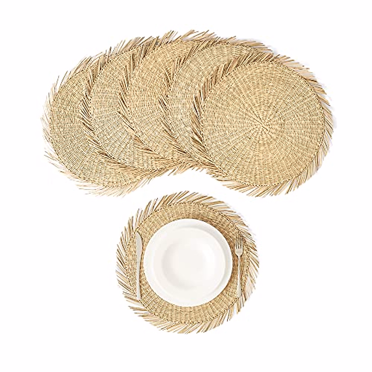 Artera Set of 6 Oversized Round Seagrass Placemat, 15" Round, Woven Table Mats, No-Slip Natural Heat Resistant Mats for Table, Coasters, Pots, Pans & Teapots in Kitchen (Round 10)