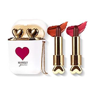 LAMUSELAND Matte Lipstick, 2Pc/Set Waterproof Long Lasting Moisturizing Lip Stain Earphone Dual-color Lip Gloss Primer, Non-stick Cup Lip Make Up Gift Kit for Girls (White)