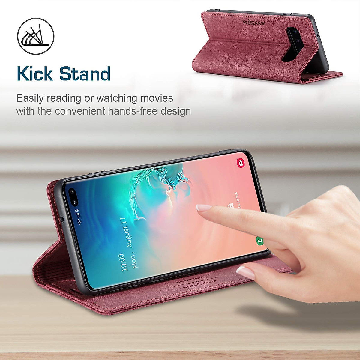 TOHULLE for Samsung Galaxy S10 Plus Case, Vintage Wallet Case Card Holder Kickstand Built-in Magnetic Flip Folio Leather Case for Galaxy S10 Plus - Red