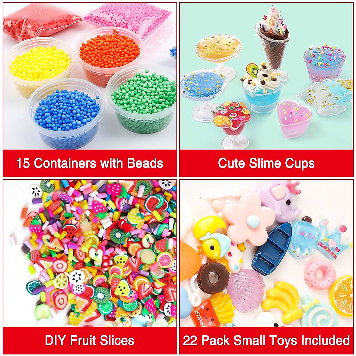 Slime Supplies Kit, 205 Pack Add Ins Slime Kit for Kids Girls Slime Making, Including Foam Balls, Glitter, Fishbowl Beads, Charms, Clear Containers by WINLIP