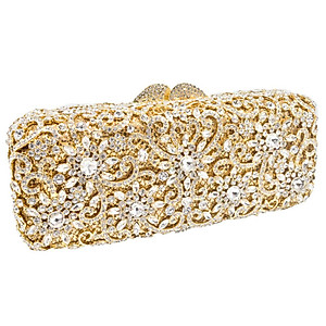 Boutique De FGG Fancy Flower Clutch Handbag Women Evening Bags and Clutches Formal Bridal Crystal Clutch Purse (Small,Gold&Silver)