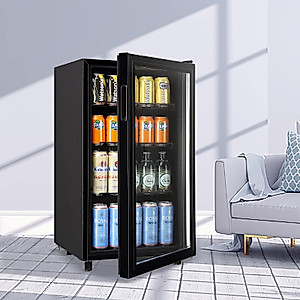 WANAI Mini Fridge Cooler 125Cans Beverage Refrigerator Glass Door Beverage Cooler for Beers Wine Juicer Cooler Adjustable Shelves LED Lights for Home, Office or Bar