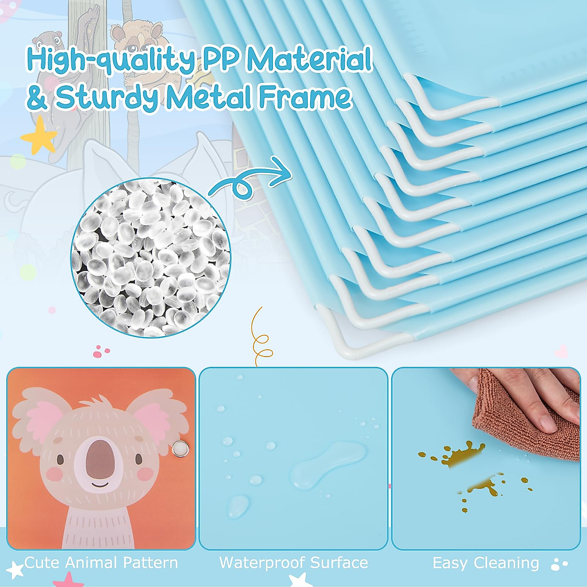 HONEY JOY Kids Wardrobe Closet, Baby Cartoon Clothes Storage Organizer, 8 Cubes & 2 Hanging Sections, Portable Children DIY Modular Bedroom Armoire Dresser Cabinet for Boys Girls (Blue, 8-Cube)