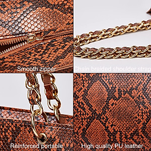 XingChen Women Snake Pattern Shoulder Bag PU Leather Purse Chain Braided Shoulder Strap Handbag Fashion Hobo Bag Tote Wine