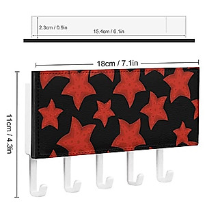 Red Starfish PU Leather Wall Mounted Key Hook Organizer Hanging Key Holder Decoration
