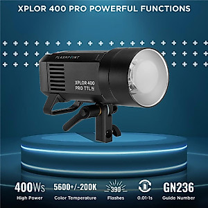 Flashpoint XPLOR 400 PRO TTL Li-ion Battery-Powered HSS Strobe Light with Built-in R2 2.4GHz, Bowens Mount 400w Wireless Monolight with 390 Full-Power Flashes for Outdoor Strobe Light Photography