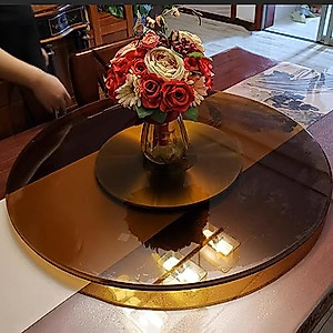 DOUKI 40In Tempered Glass Lazy Susan Turntable For Dining Table Swivel Serving Plate, Thick Tempered Glass Turntable Rotating Serving Tray Brown (Color : Brown, Size : 70cm(28inch))