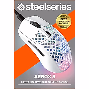 SteelSeries Aerox 3 - Holey RGB Gaming Mouse - Ultra-lightweight Water Resistant Design - 8,500 DPI TrueMove Core Optical Sensor - Snow