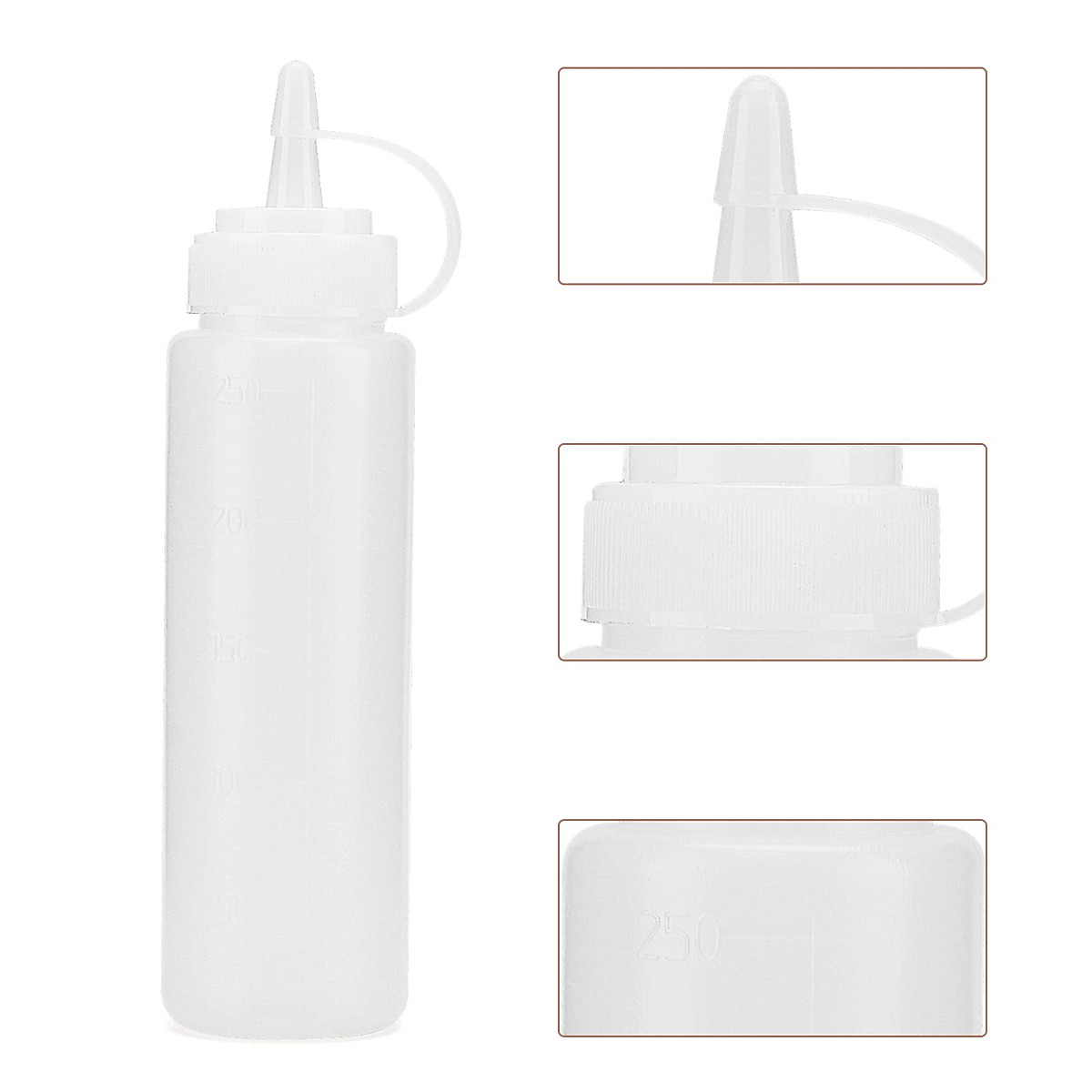 HEIHAK 20 Pack 8 oz Ketchup Squeeze Bottles, 250ml Plastic Condiment Bottles, Barbecue Squirt Bottles with Caps and Marking Labels for Ketchup, Sauces, Dressings, Paints, Crafts, White