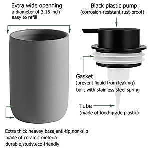 Foaming Soap Dispenser Thick Ceramic Foam Hand Soap Dispenser for Bathroom or Kitchen Sink, Liquid Pump Bottles for Hand soap, Body Wash, 2 Pack Grey