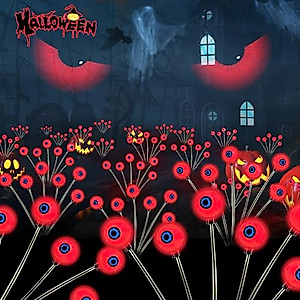 TONULAX Halloween Decorations Outdoor, 2 Pack Upgraded Solar Scary Eyeball Lights with Dual Lighting Modes, Swaying Firefly Lights, Solar Pathway Light for Yard, Garden,Yard Decor, Party (Red)