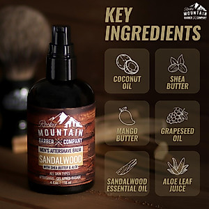 Rocky Mountain Barber Company Aftershave Balm for Men – with Sandalwood Essential Oil, Coconut Oil and Shea Butter – Applies Easily - 4 oz