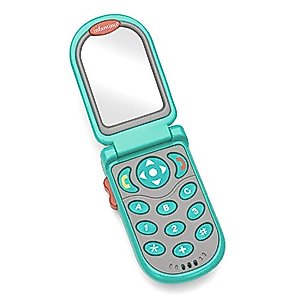 Infantino Flip and Peek Fun Phone: Bilingual with 3 English & 3 Spanish Phrases, Sounds Effects for Engagement, Peek a Boo Mirror Inside, 2 Colors, Ages 3 Months +, Teal, 1 Count (Pack of 1)