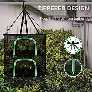 iPower Herb Drying Rack 2-Layer 2-Feet Hanging Mesh Net Dryer Collapsible with U-Shape Zippers, Pothook, Carabiner and Storage Pouch, for Hydroponics Flowers, Buds, Fruits, Seafoods, Clothes
