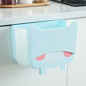 Hanging Trash Can, Cute Hanging Waste Bin Under Kitchen Sink Hanging Folding Mini Trash Can for Kitchen Cabinet Door Garbage Can(Blue)